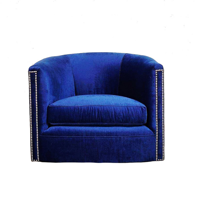 The Max Swivel Barrell Chair In Midnight Blue Velvet Is Smoking Hot.