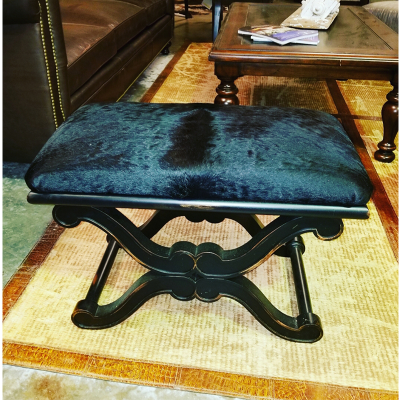 Black Cow Hide Ottoman Has A Criss Cross Base, Geat Footstool.
